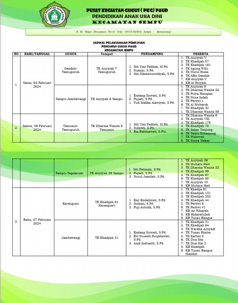 Jadwal PKG | PDF