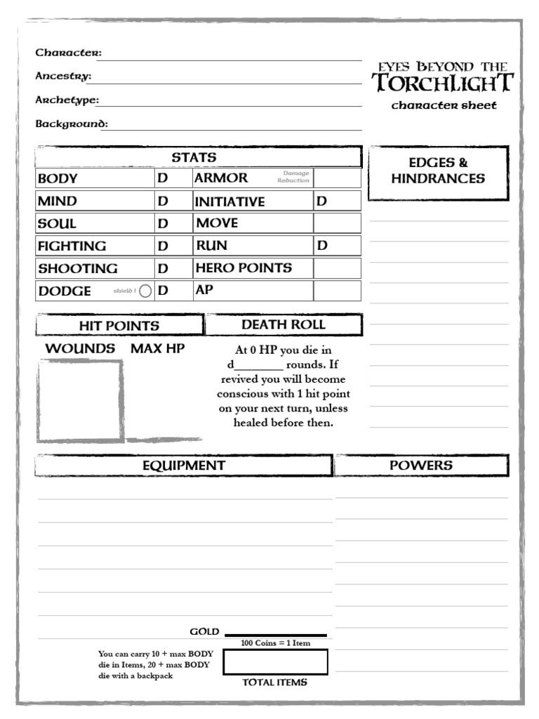 Eyes Beyond The Torchlight - Character Sheet | PDF