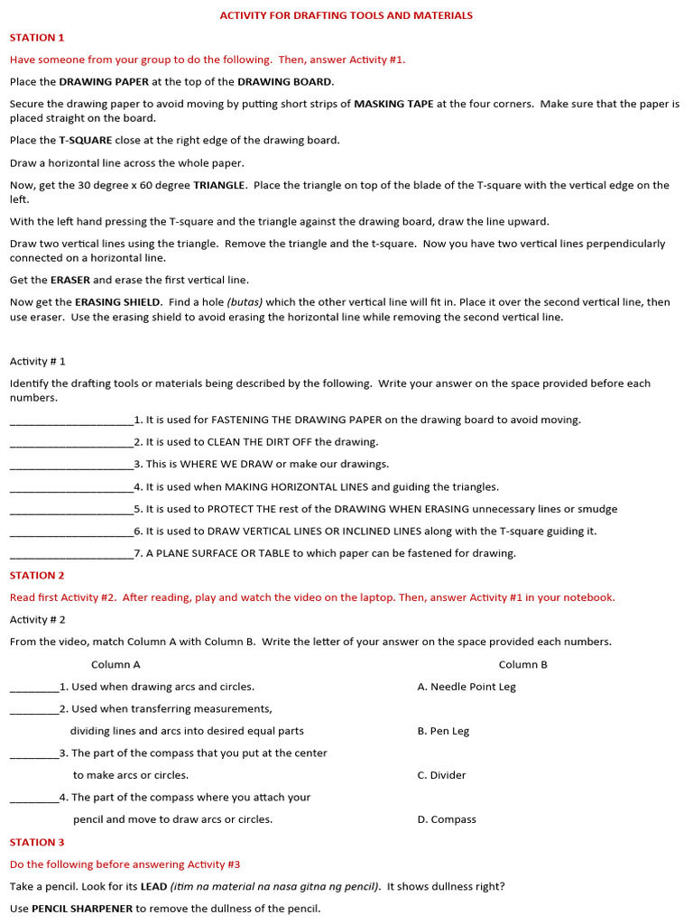 Drafting Tools and Activities Guide | PDF | Drawing | Triangle