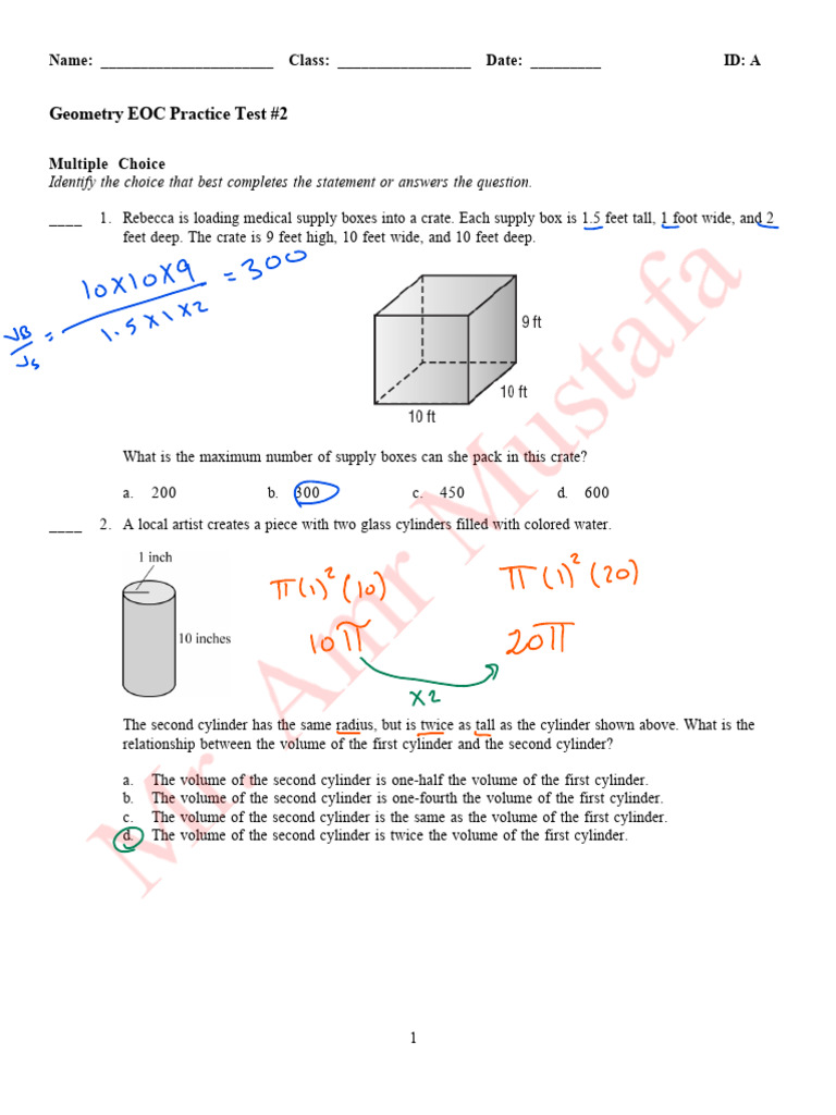 ACT II Math I Geometry Practice Test 2 Explanation MR Amr Mustafa | PDF