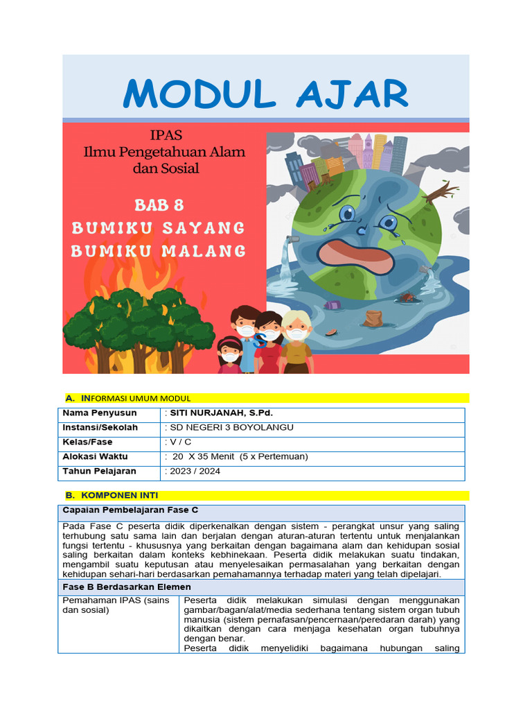 Modul Ajar Adiwiyata Kls 5 | PDF