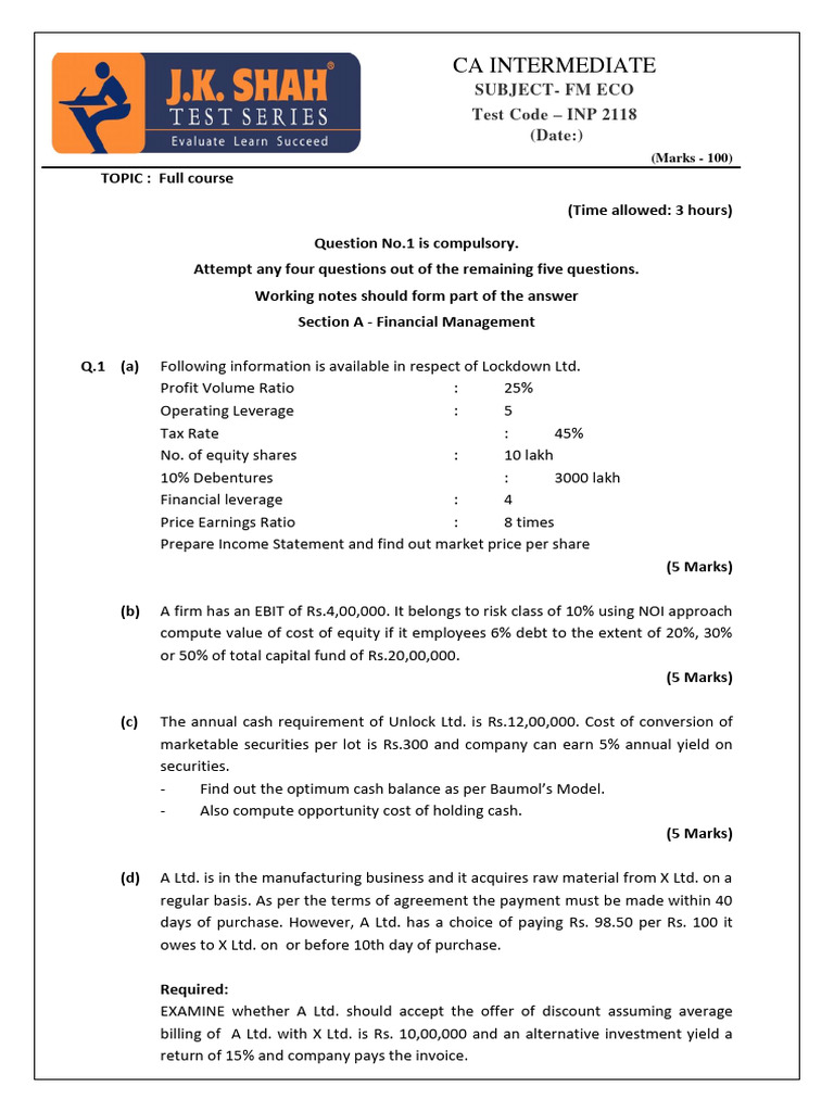 Inp 2118 FM Eco Question Paper | PDF