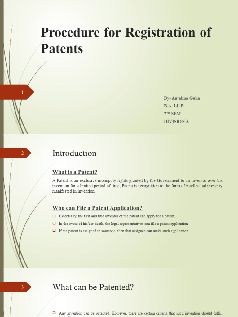Procedure For Registration of Patents | PDF | Patent | Patent Application