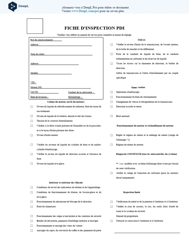 PDI检查表 fr | PDF