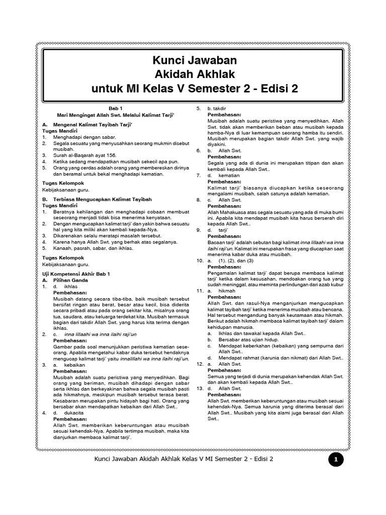 Kunci Akidah Akhlak 5 SMT 2 - Edisi 2 | PDF