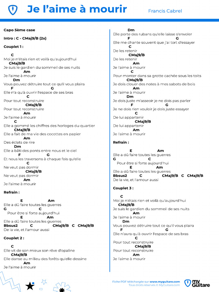 AG206 - Fiche Paroles - Je Laime A Mourir | PDF