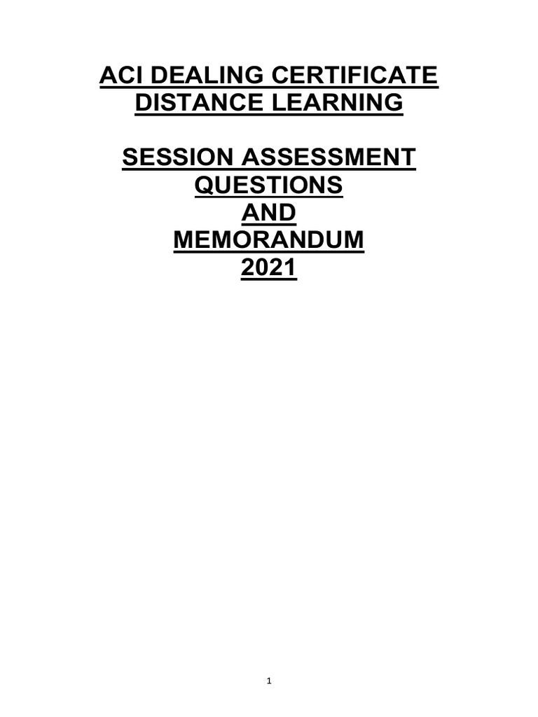 ACI Dealing Certificate Assessment Guide | PDF | Option (Finance) | Put ...