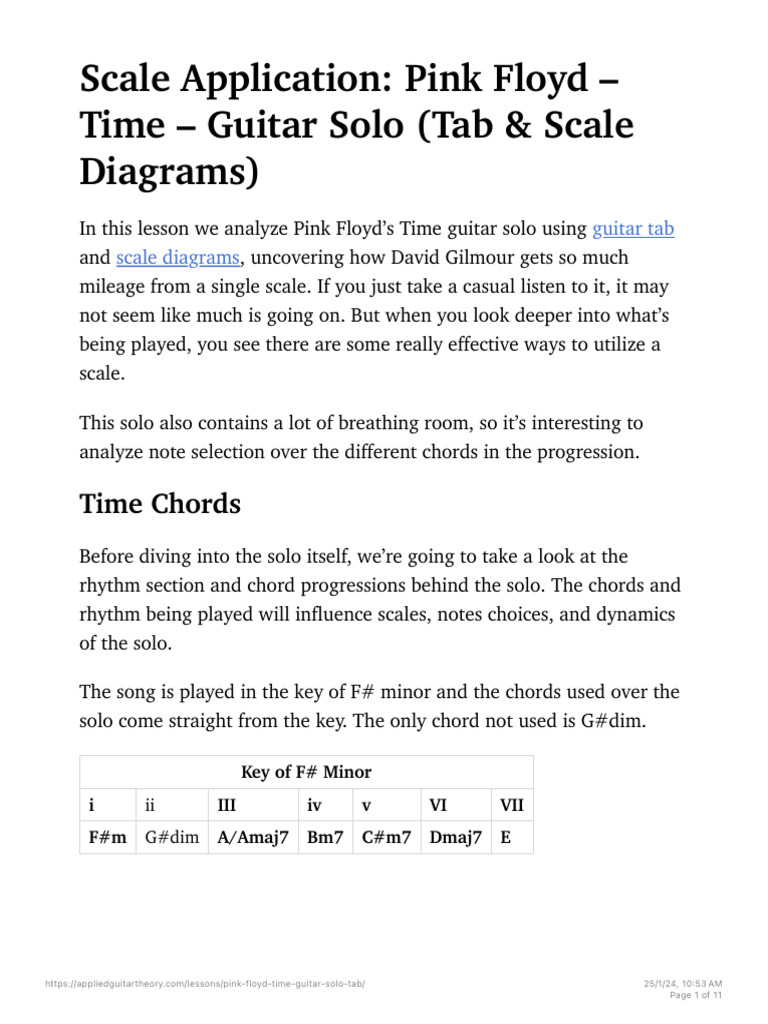 Time Solo Tab & Scale Diagrams (Pink Floyd) | PDF | Guitars | Chord (Music)