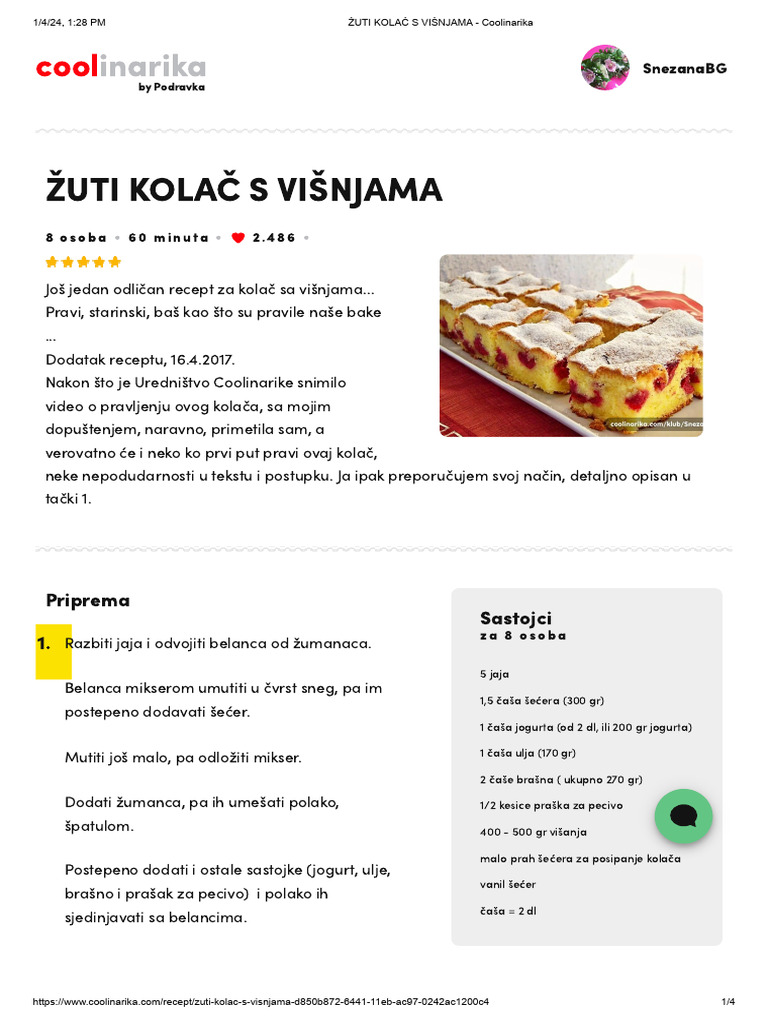 Žuti Kolač S Višnjama 2 - Coolinarika | PDF