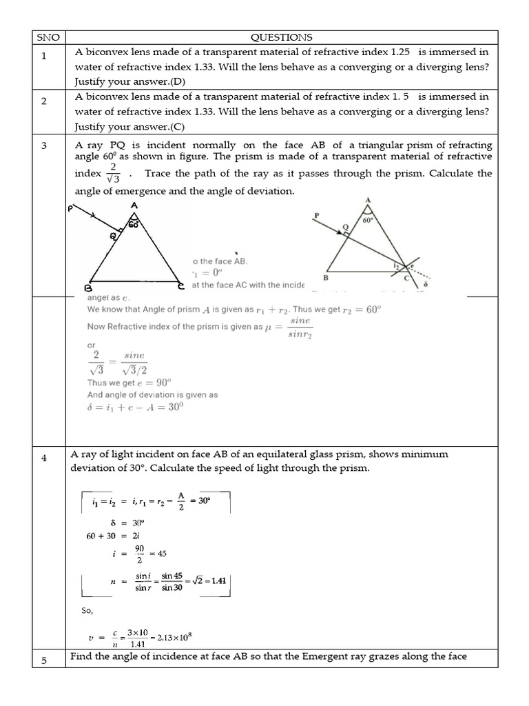 Ray Optics With Answers | PDF | Refractive Index | Refraction