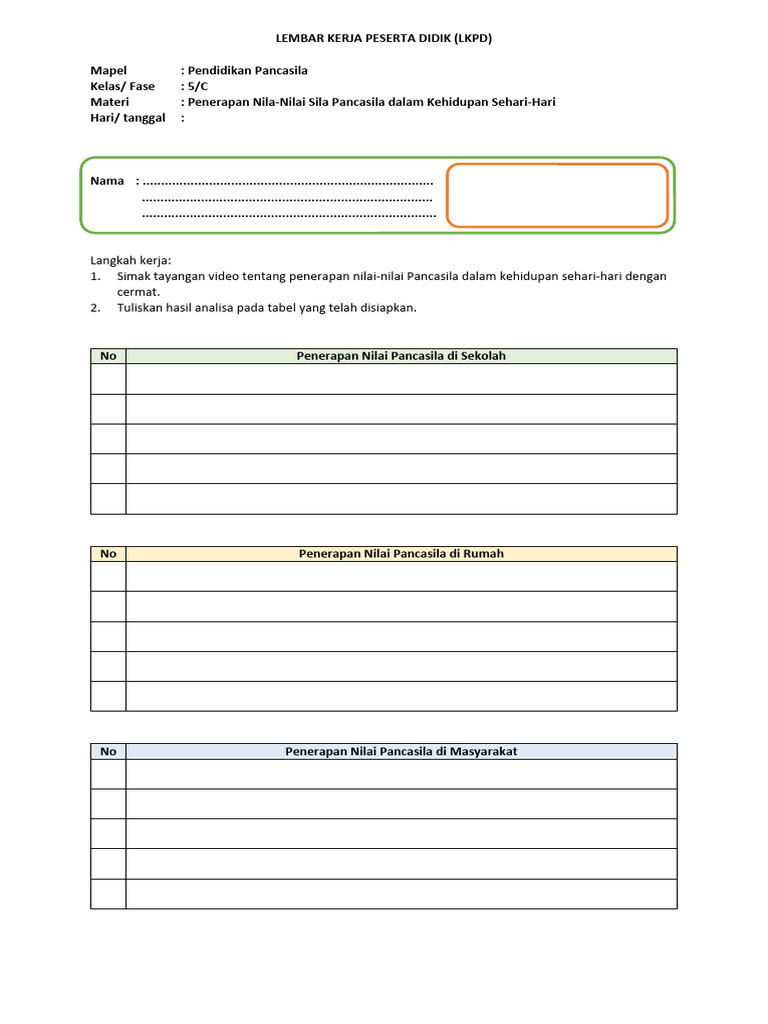 LKPD PKN Penerapan Nilai Pancasila | PDF
