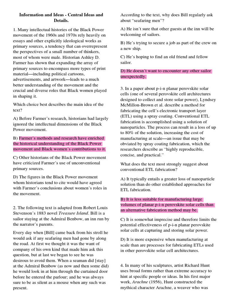 Central Ideas and Details Practice | PDF | Young Adult | General Fiction