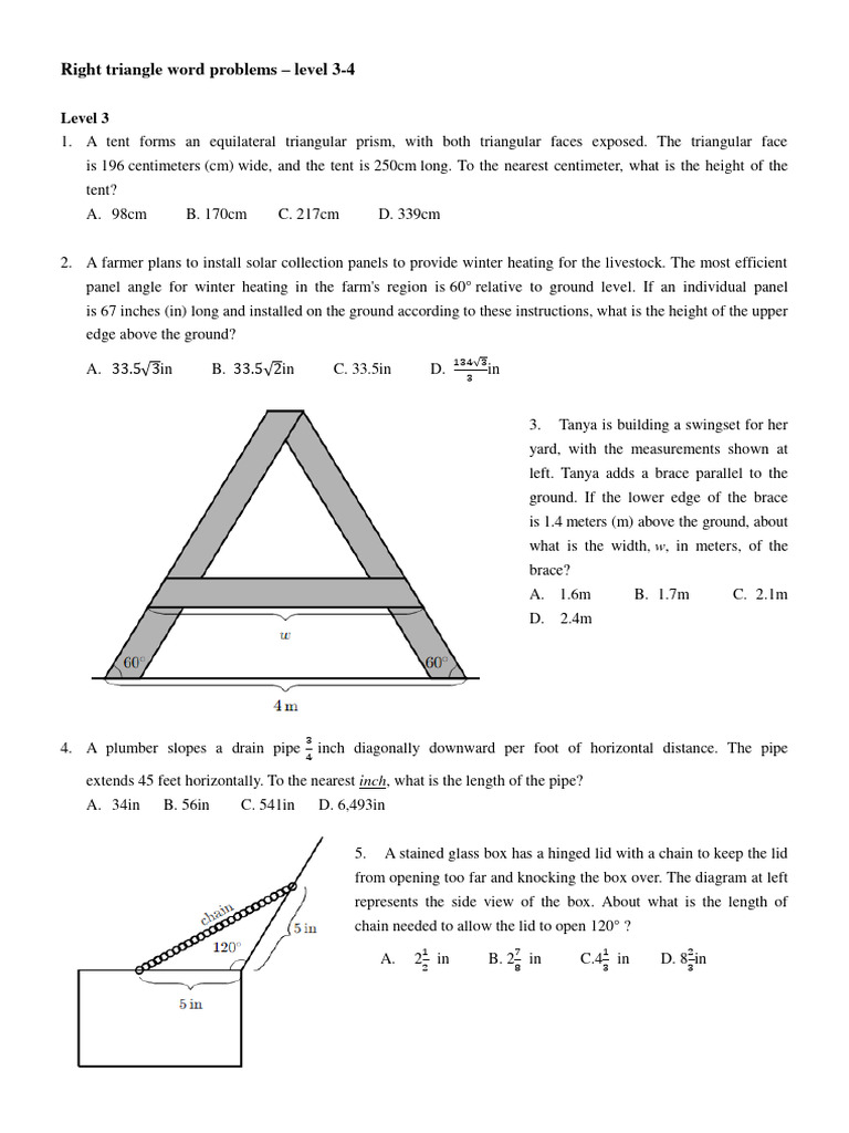35. Right triangle word problems - level 3-4 | PDF