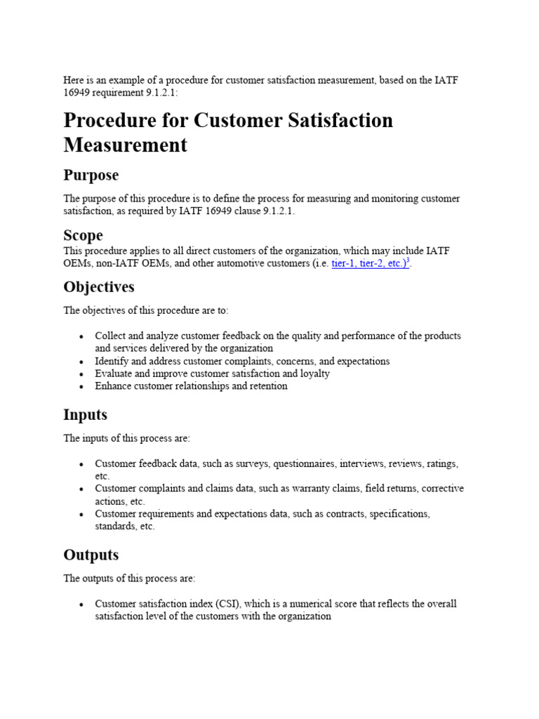 Customer Satisfaction Measurement Procedure | PDF | Finance & Money ...