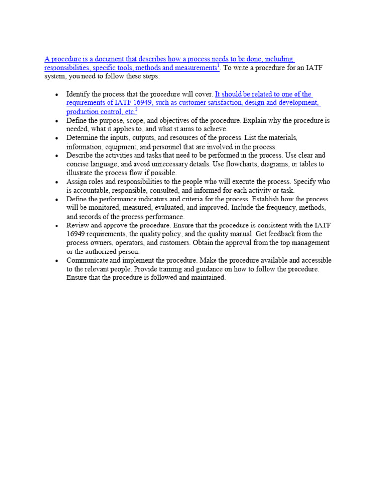 How To Write IATF Procedure | PDF