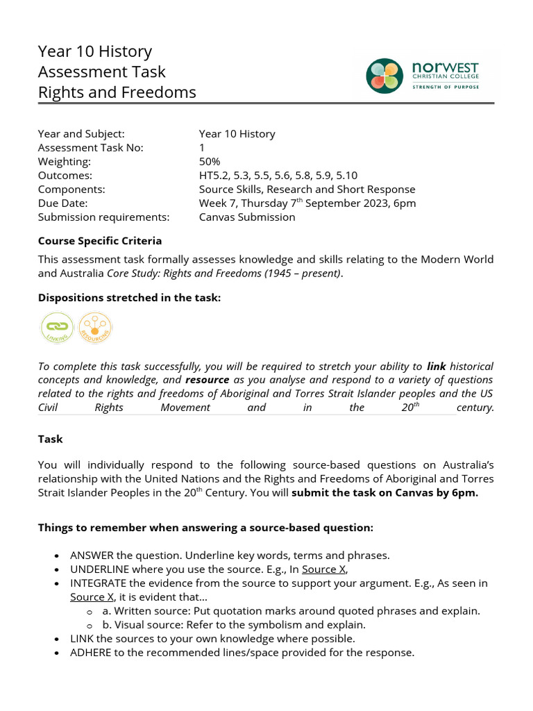 2023 Rights and Freedoms Assessment Task Booklet | PDF | Social Science
