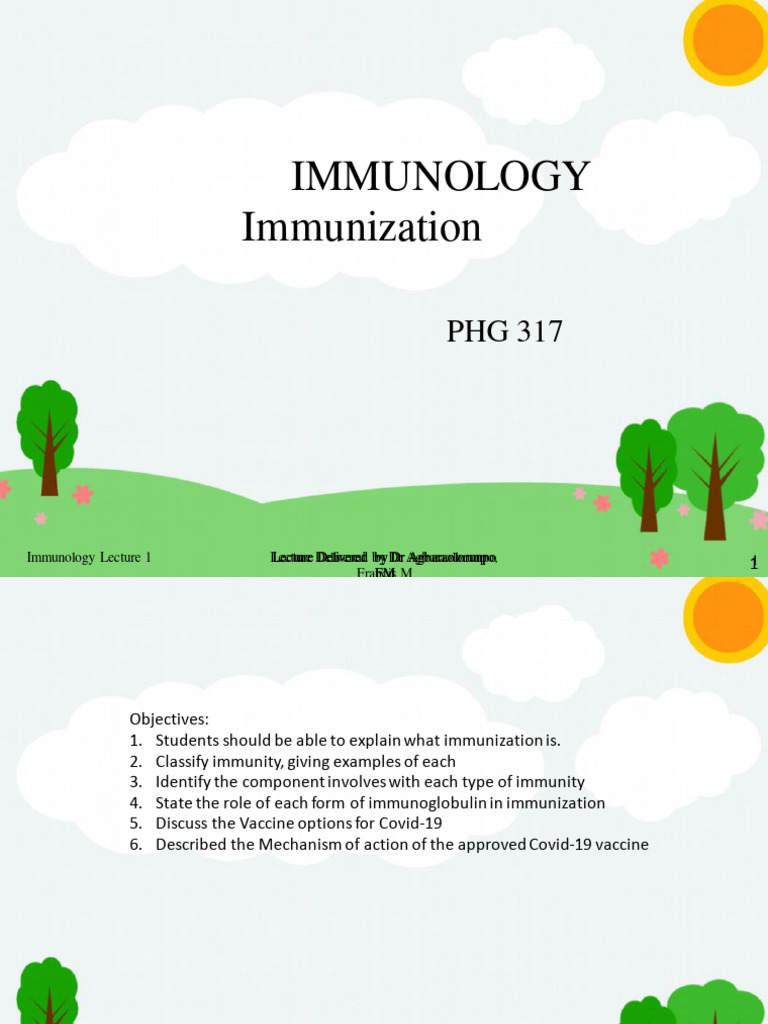 Immunity and Immunization Lecture | PDF