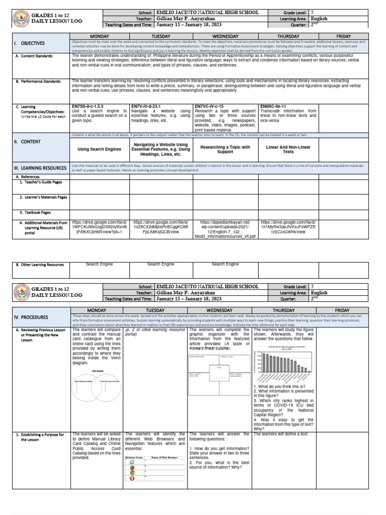 DLL ENGLISH 7 Week 18 | Download Free PDF | Learning | Information