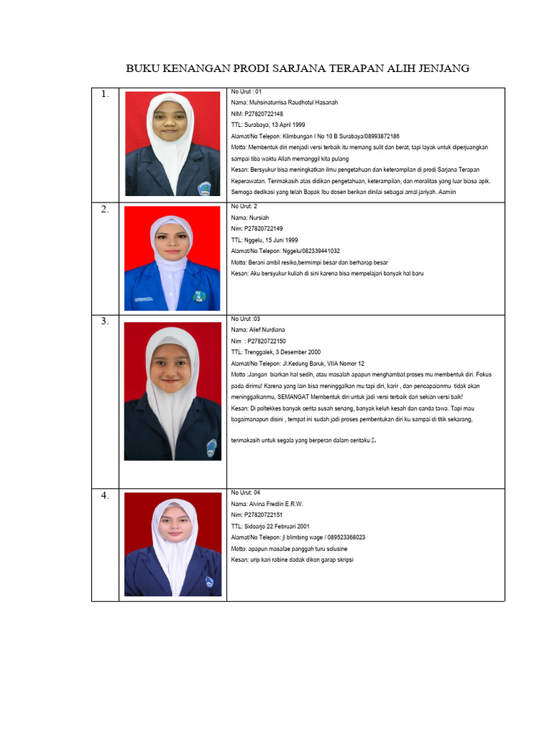 Contoh Form Buku Kenangan Prodi STR Alih Jenjang | PDF