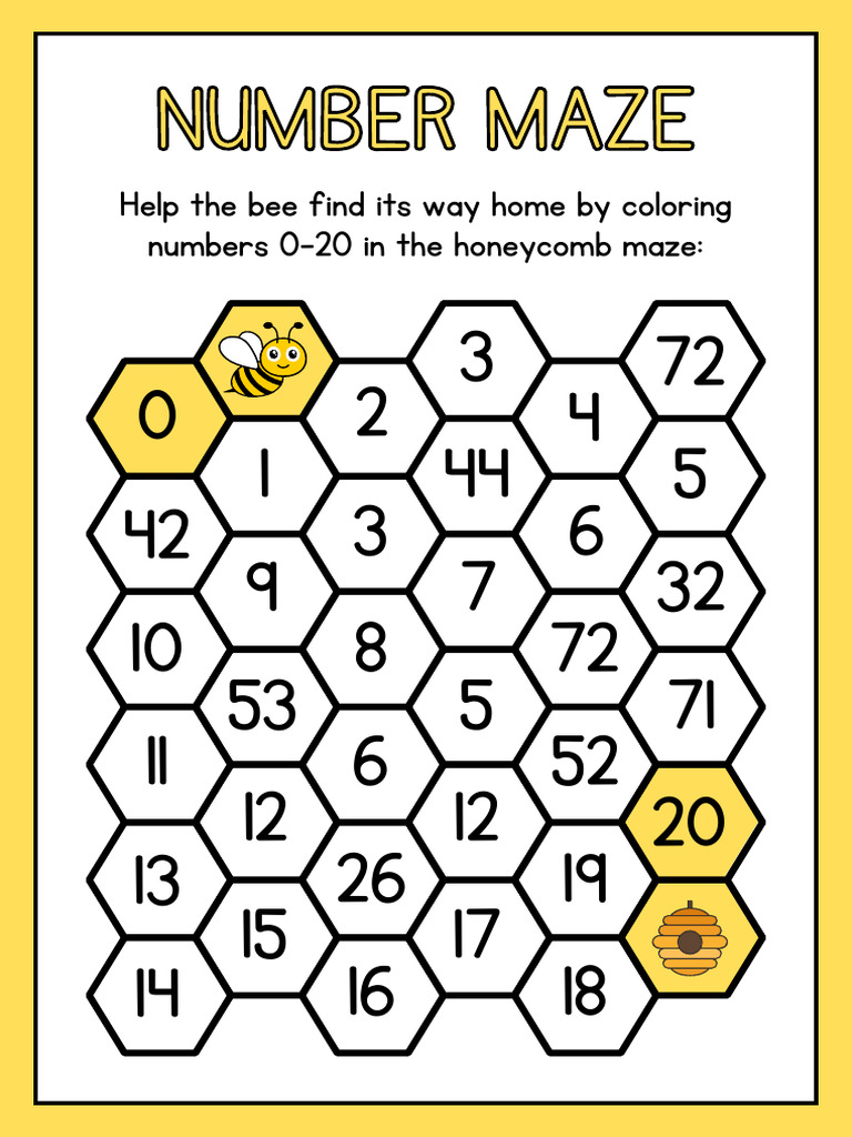 Numbers To 20 Honeycomb Maze Mathematics Worksheet | PDF