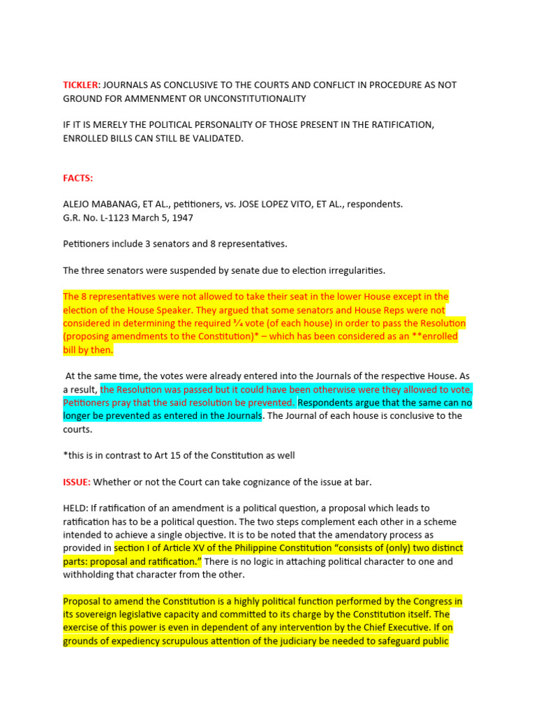 Mabanag VS Vito | PDF | Ratification | Political Law