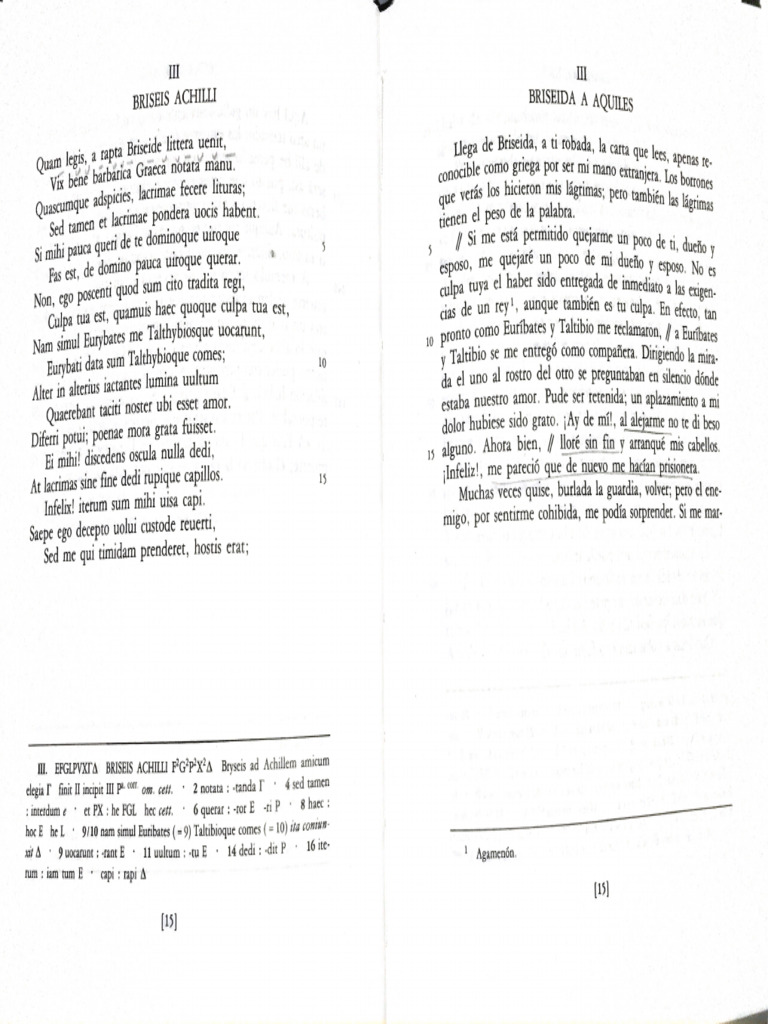 Ovidio - Heroidas Briseida A Aquiles | PDF