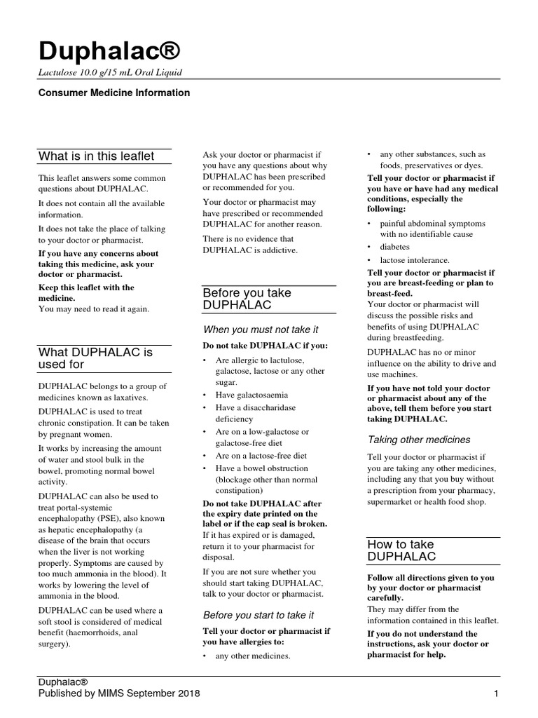 Duphalac®: What Is in This Leaflet | PDF | Diseases And Disorders ...