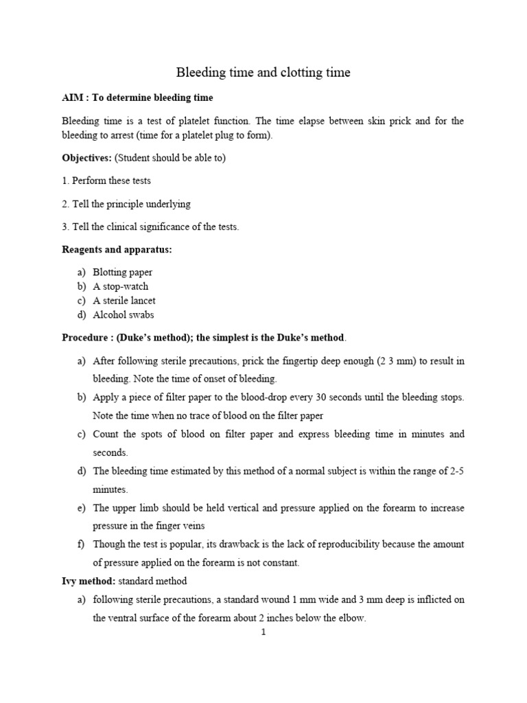 Bleeding and Clotting Time Procedures | PDF | Clinical Medicine ...