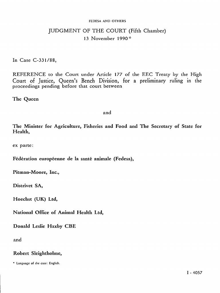 Court of Justice, Queen's Bench Division, For A Preliminary Ruling in ...