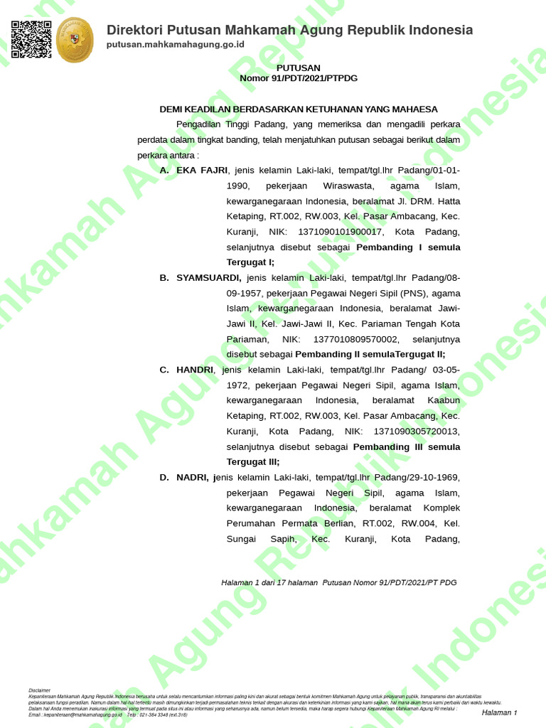 Putusan 91 PDT 2021 PT PDG 20240125153636 | PDF