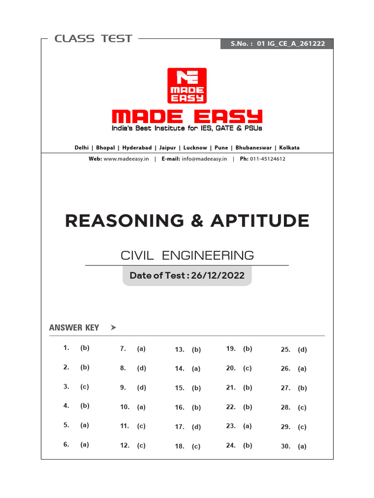 Class Test Reasoning-Aptitue | PDF