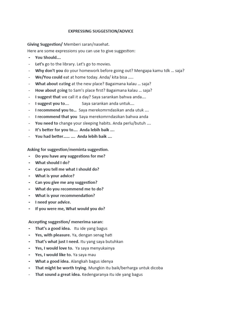 Expressing Suggestions and Advice | PDF | Career & Growth | Language ...