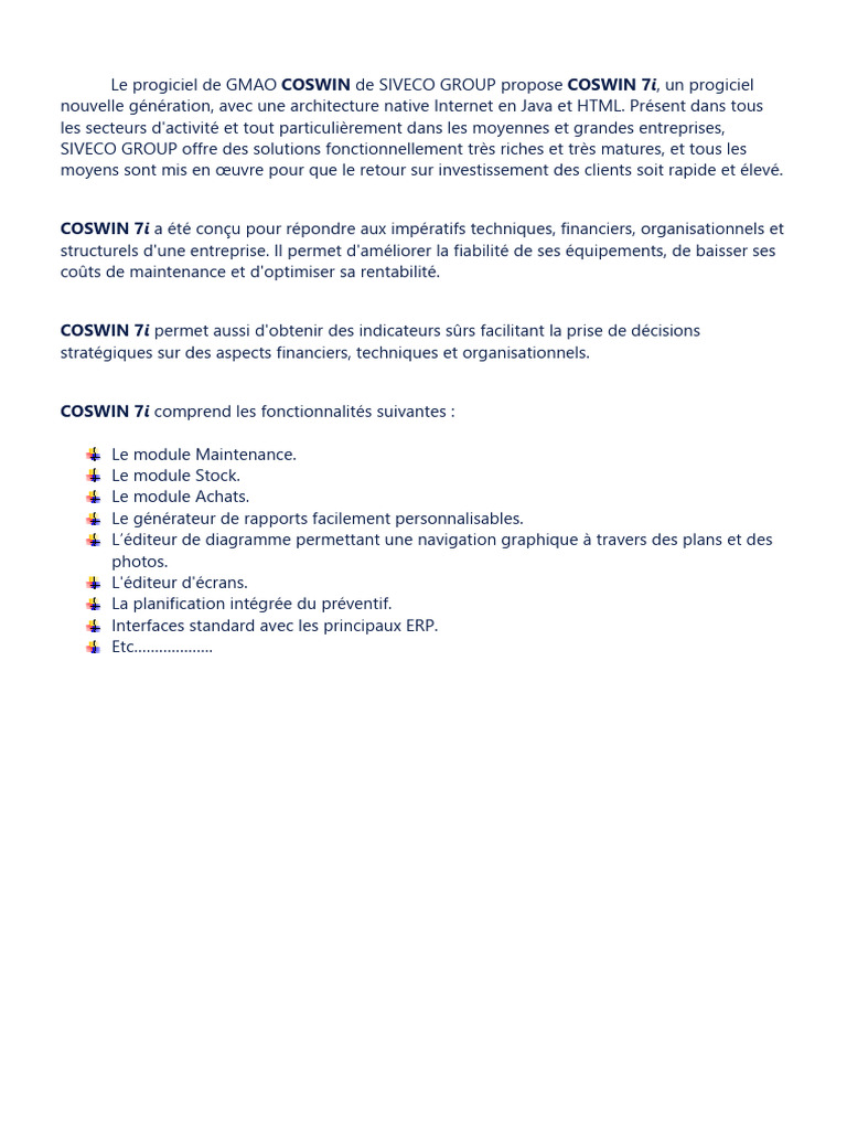 Une bref synthese Demontratif pour logiciel de la GMAO-COSWIN 7i | PDF Une bref synthese Demontratif pour logiciel de la GMAO-COSWIN 7i | PDF