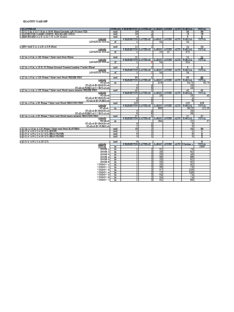 Quantity Take Off v2 | PDF