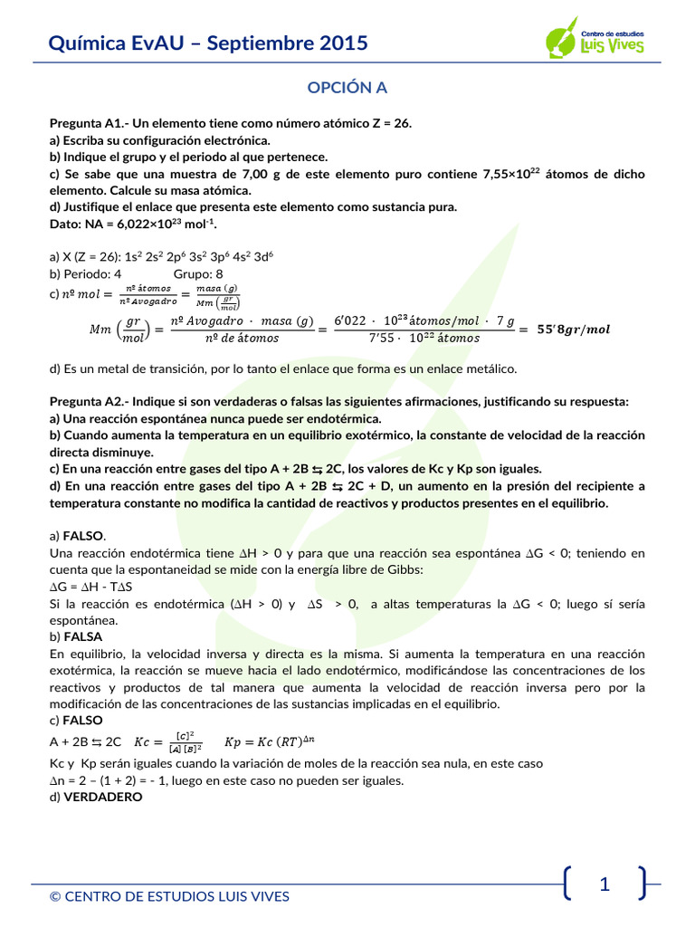 Quimica Evau Sept15 Pdf Redox Equilibrio Químico