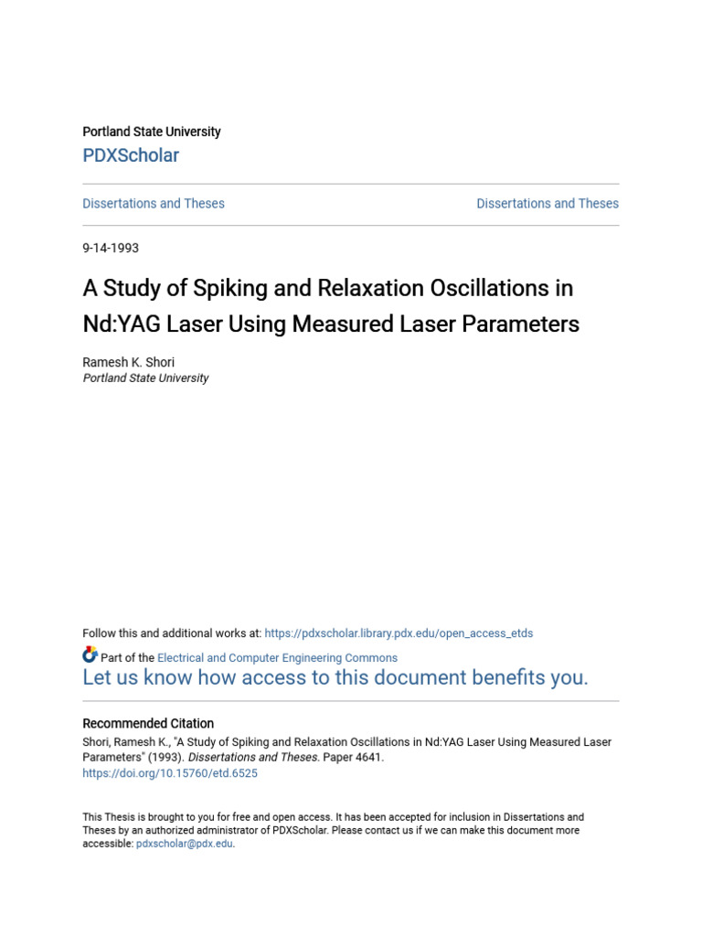 A Study of Spiking and Relaxation Oscillations in ND - YAG Laser Us ...