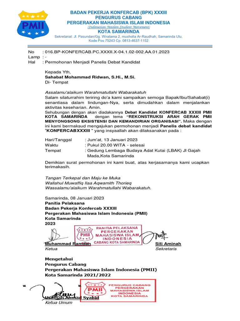 Permohonan Panelis Sahabat Mohammad Ridwan, S.Hi., M.Si. | PDF