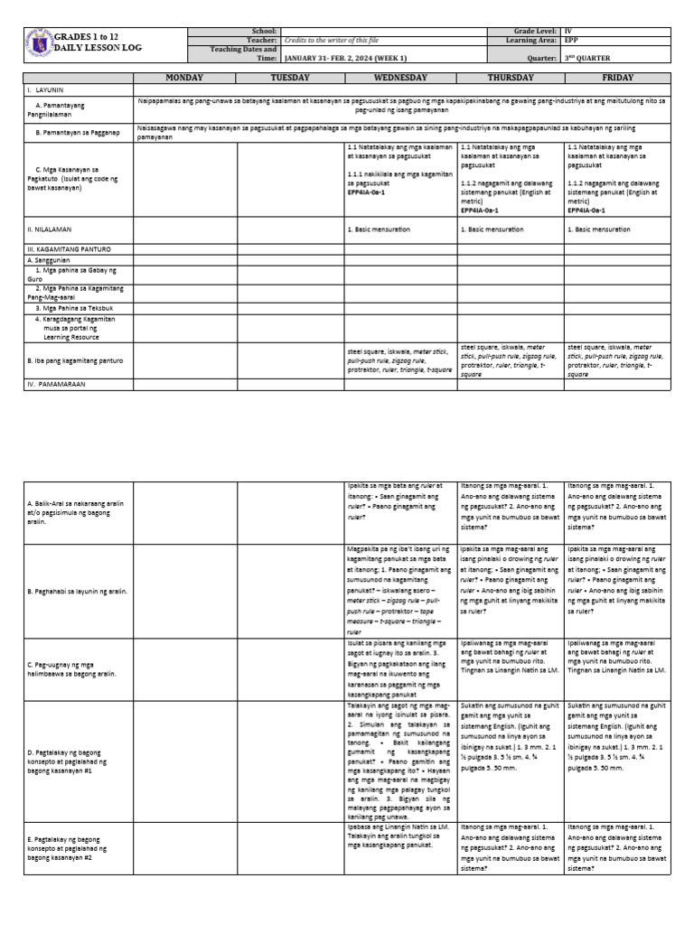 DLL - Epp 4 - Q3 - W1 | PDF