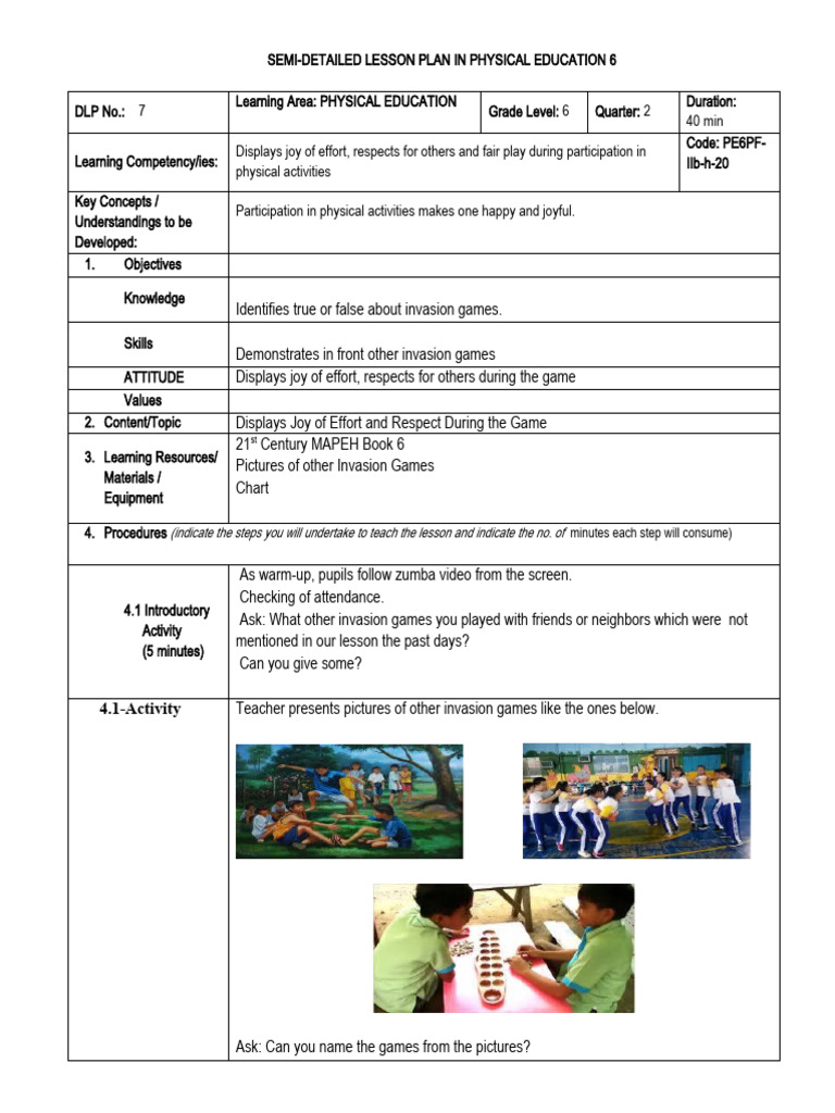MELC Based LP P.E.6Q2Day 7 | PDF | Physical Education | Cognition