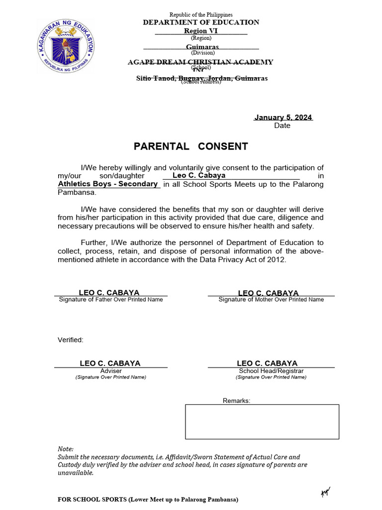 2020 - Parents Consent - Revised 2 3 | PDF