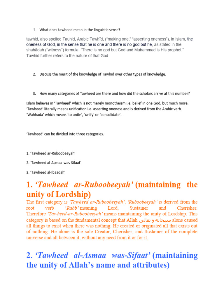 Understanding Tawheed in Islam | PDF | Tawhid | God In Islam