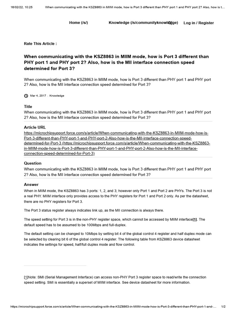 When Communicating With The KSZ8863 in MIIM Mode, How Is Port 3 ...