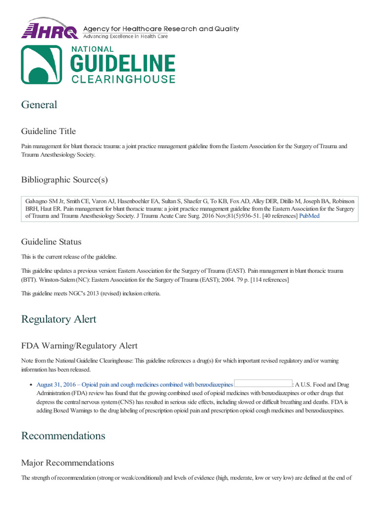 Pain Management For Blunt Thoracic Trauma A Joint Practice Management ...