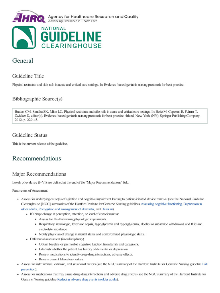 Geriatric Care: Restraint Guidelines | PDF | Systematic Review | Geriatrics