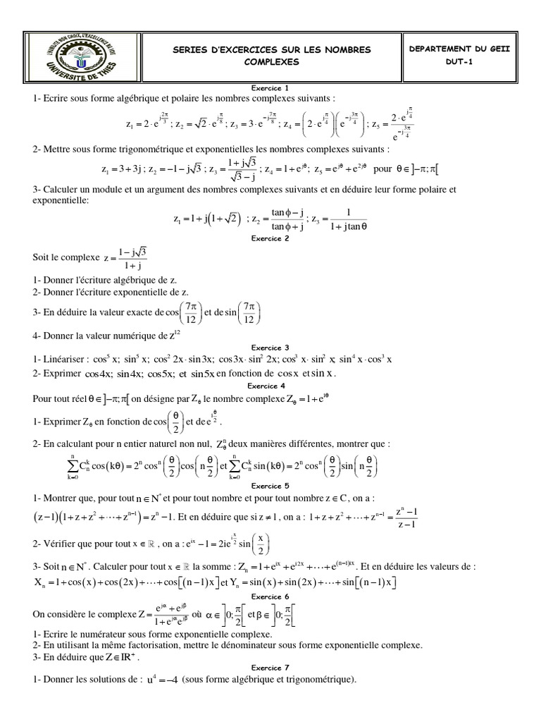 Serie-Nombres Complexes (DUT-1 GEII-2023) 2 | PDF