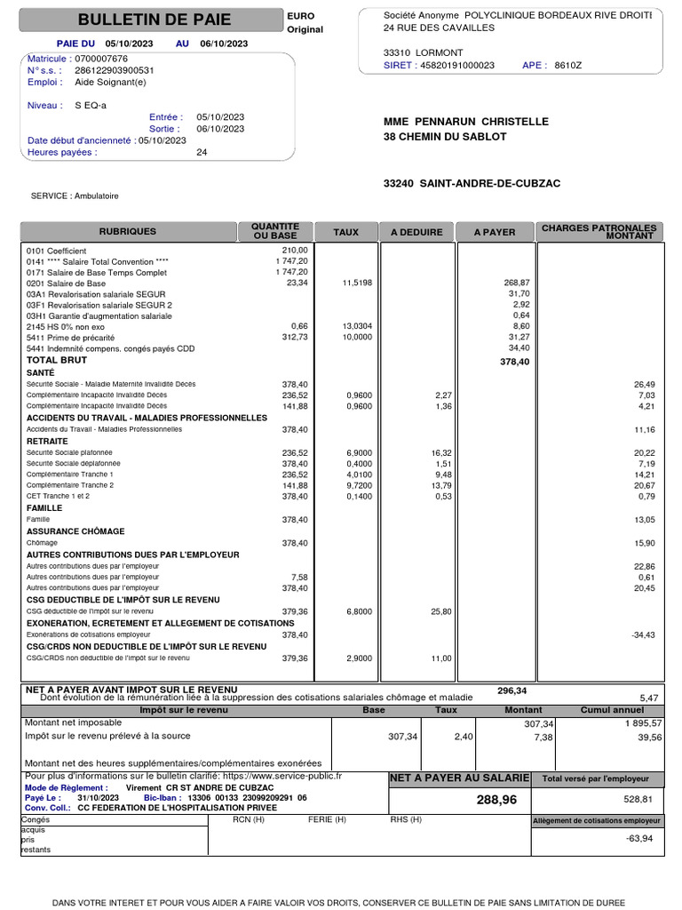 Bulletins de Paie 2023 10 | PDF