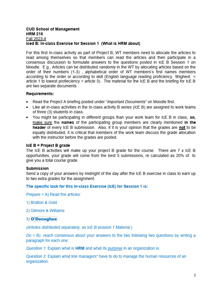 Briefing IcE B Session 1 HRM | PDF