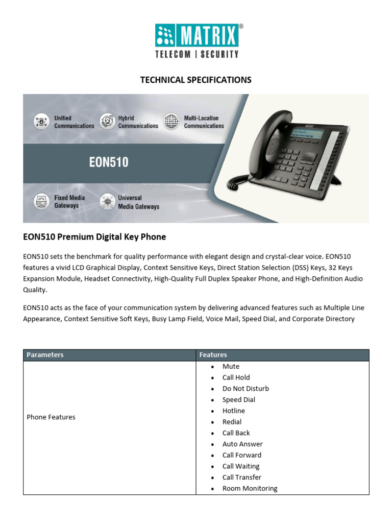 Matrix EON510 | PDF | Telephone | Access Control