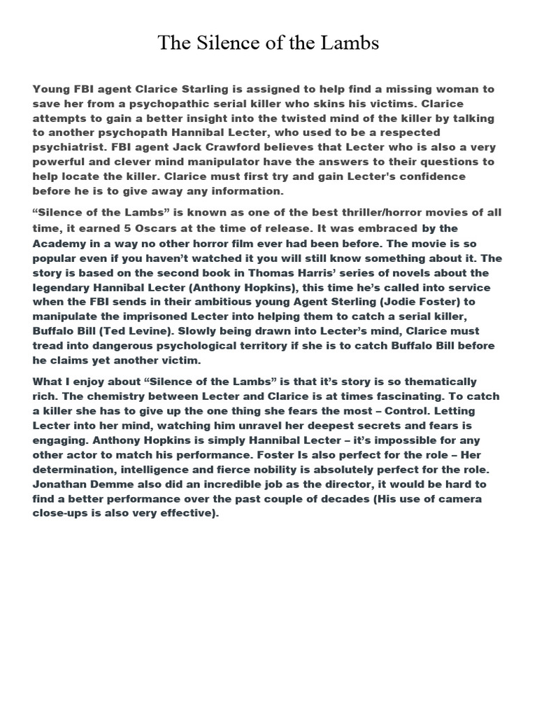 The Silence of The Lambs | PDF | Mystery, Thriller & Crime Fiction ...