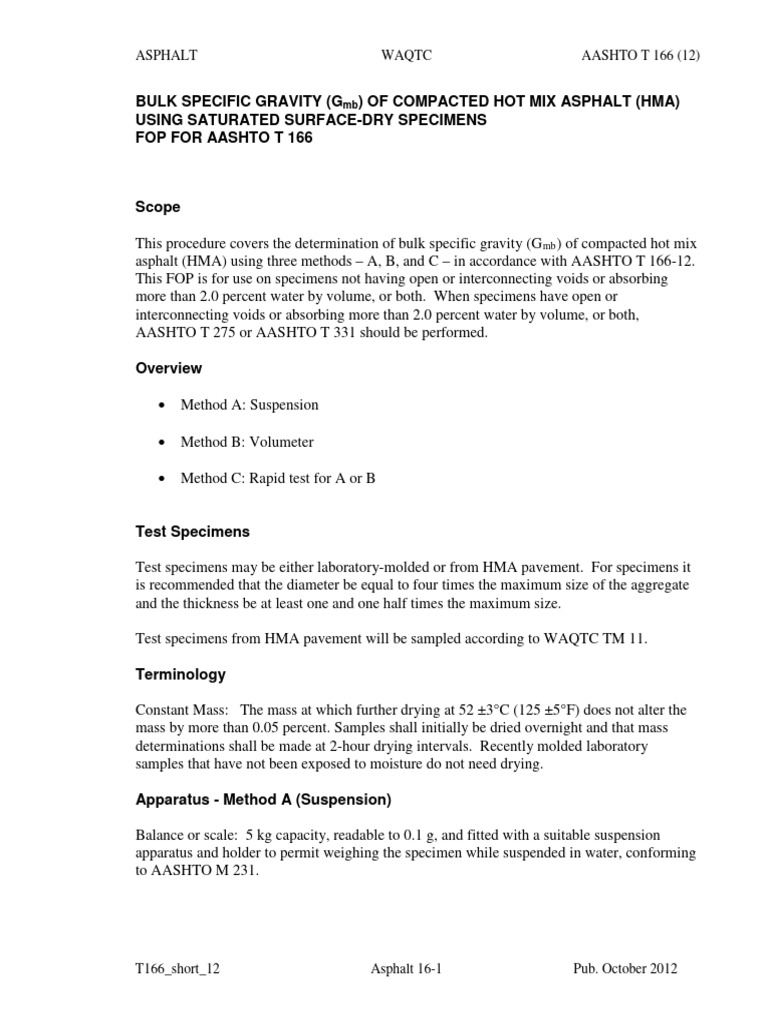 Aashto T 166 2012 | PDF | Water | Temperature